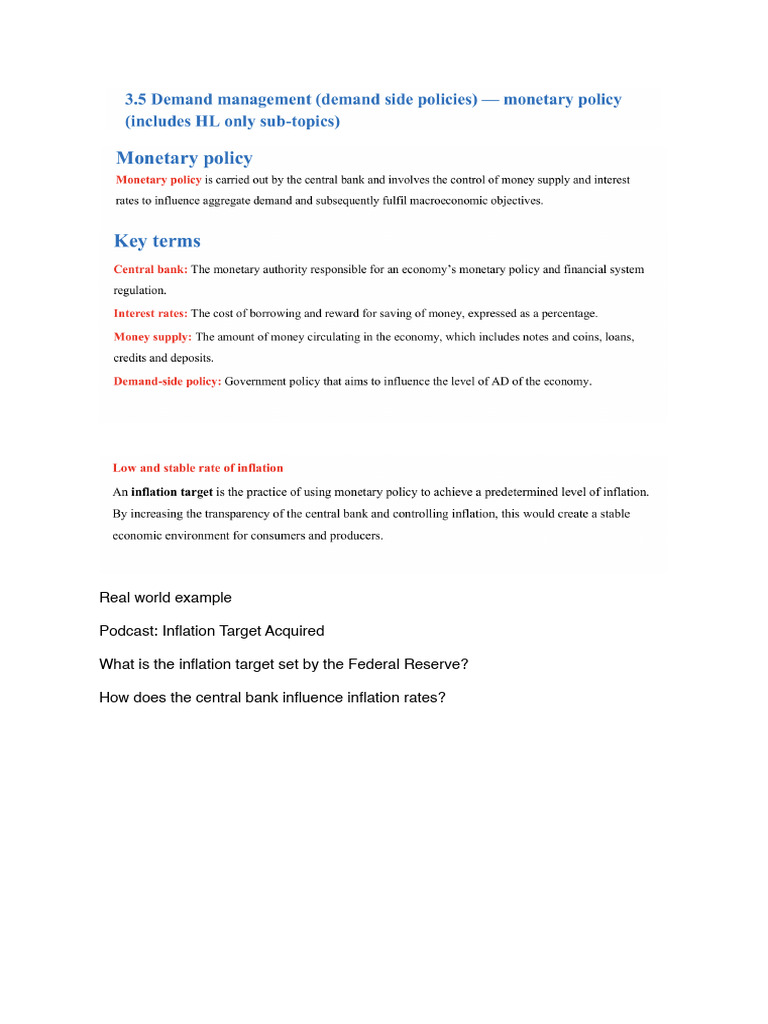 3.5 Demand Side Policy (Monetary Policy Notes) | PDF