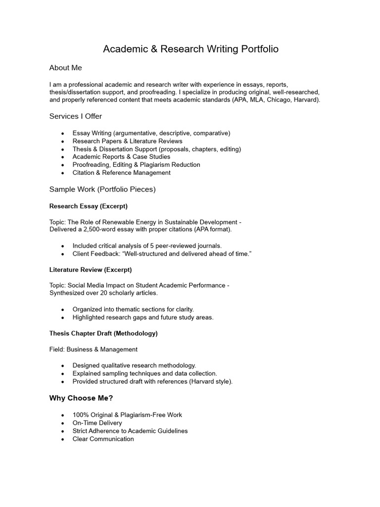Academic Research Writing Portfolio | PDF