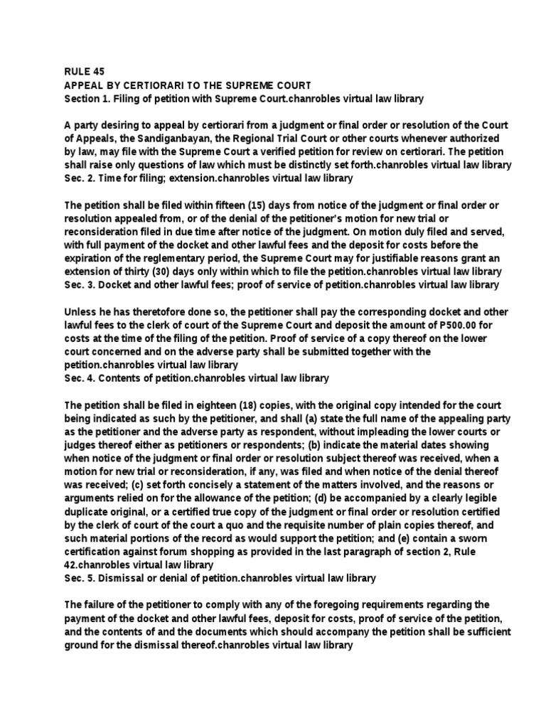 Rule 45 | Judgment (Law) | Certiorari