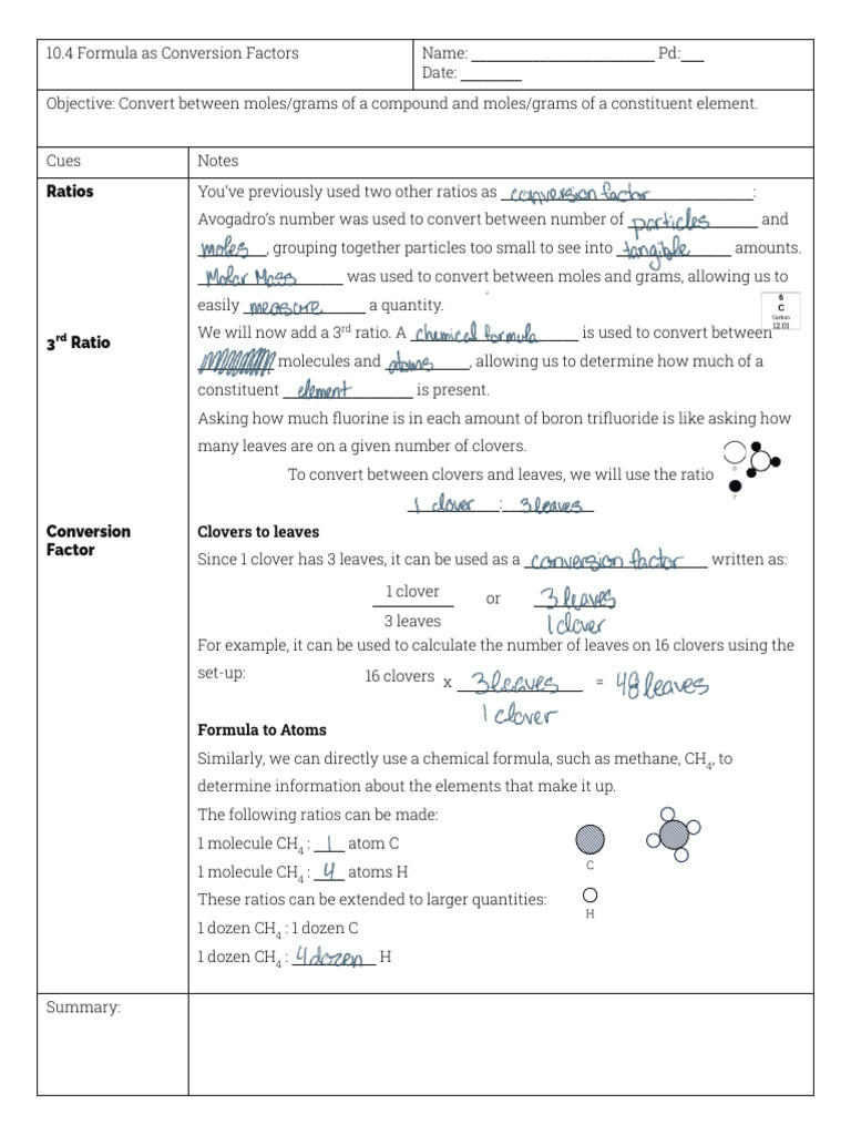 10.4.3+Formula+Conversions+Student+Cornell+Notes | PDF | Mole (Unit ...