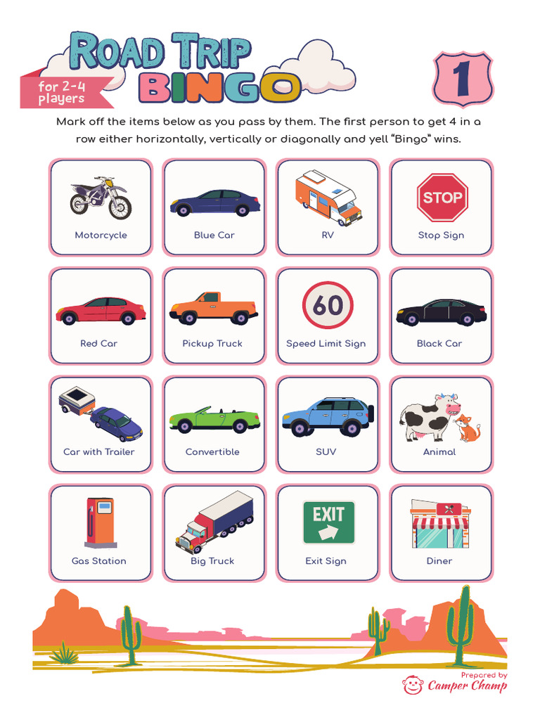 Camper Champ Road Trip Printables p6 Road Trip Bingo | PDF