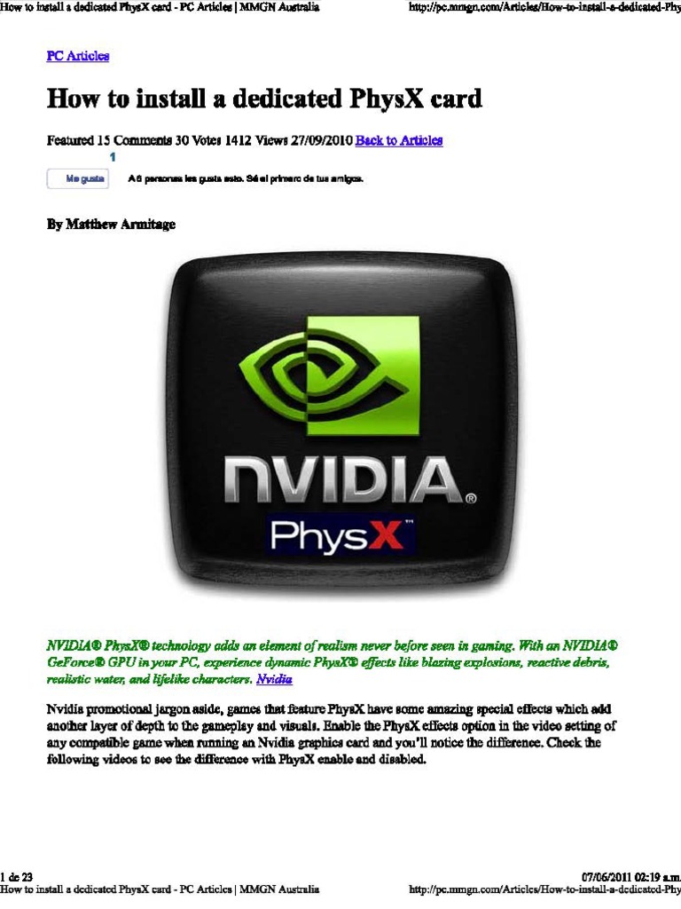 How To Install A Dedicated PhysX Card | Download Free PDF | Video Games | Computer Hardware