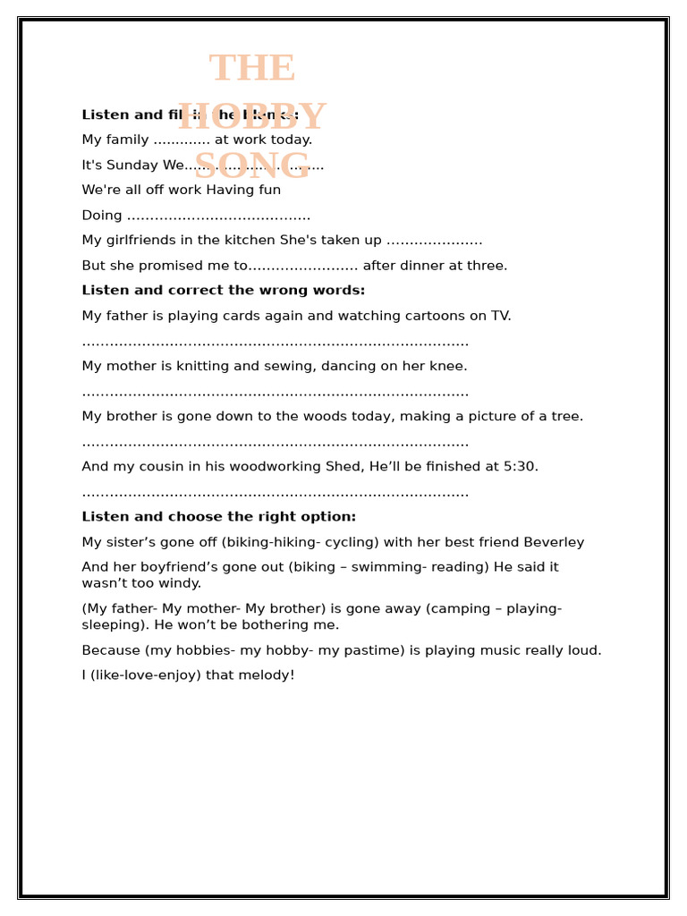 Listen and Fill in The Blanks | PDF