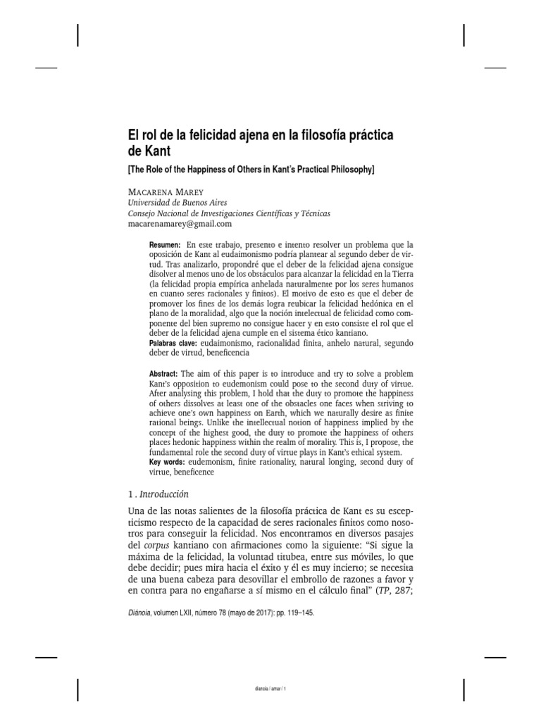 La Felicidad Ajena en La Filosofía Práctica de Kant | PDF | Immanuel ...