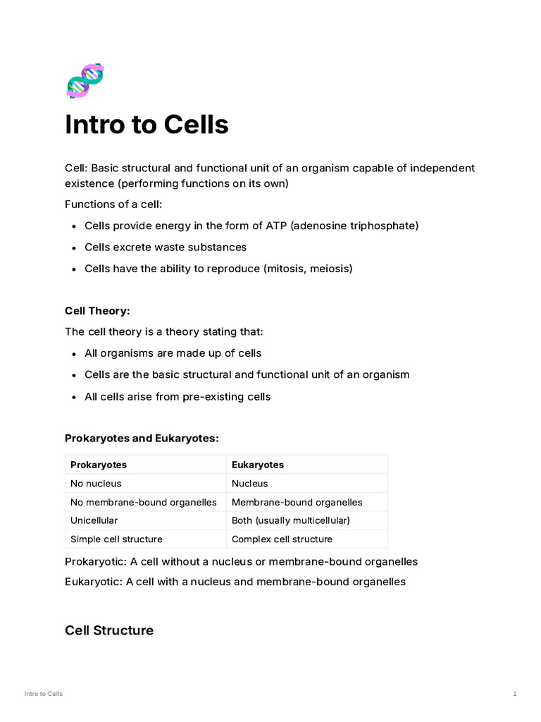 Intro to Cells | PDF | Cell (Biology) | Endoplasmic Reticulum