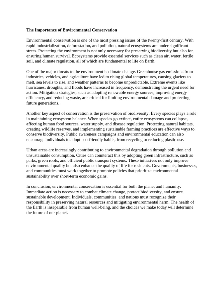 The Importance of Environmental Conservation | PDF | Environmental ...