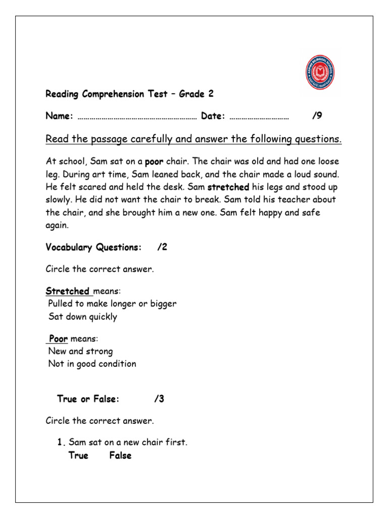 Reading Comprehension Test Q3 | PDF