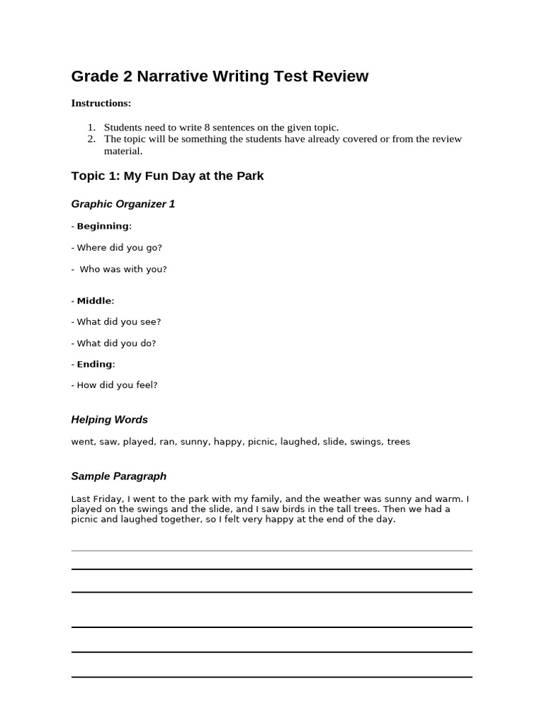 Grade 2 Narrative Writing Test Review | PDF