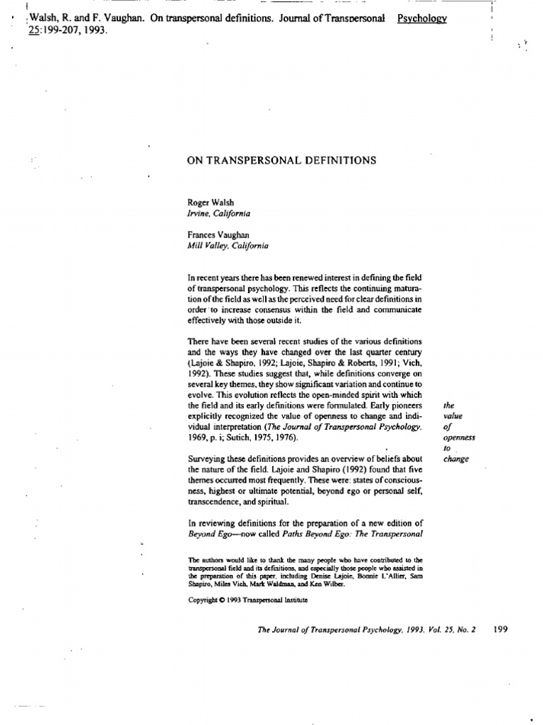 On Transpersonal Definitions | PDF | Transpersonal Psychology ...