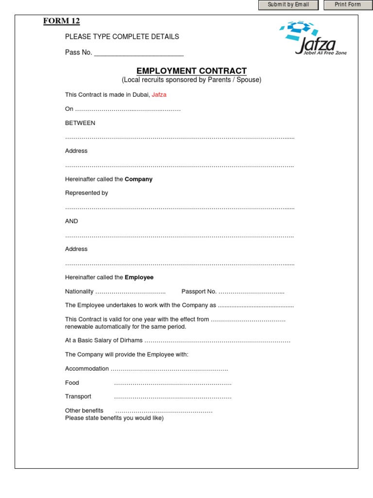 Jebel Ali Free Zone Basic Employment Agreement Shell | PDF | Overtime ...