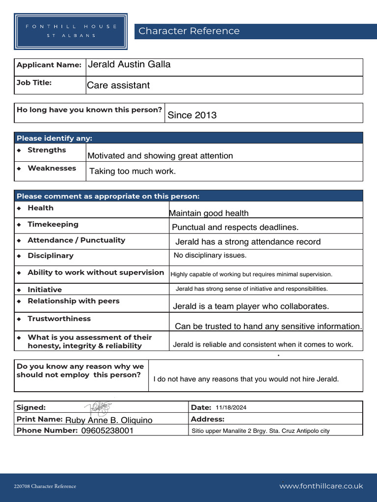 Character Reference - Blank Form 18.09.2024 | PDF