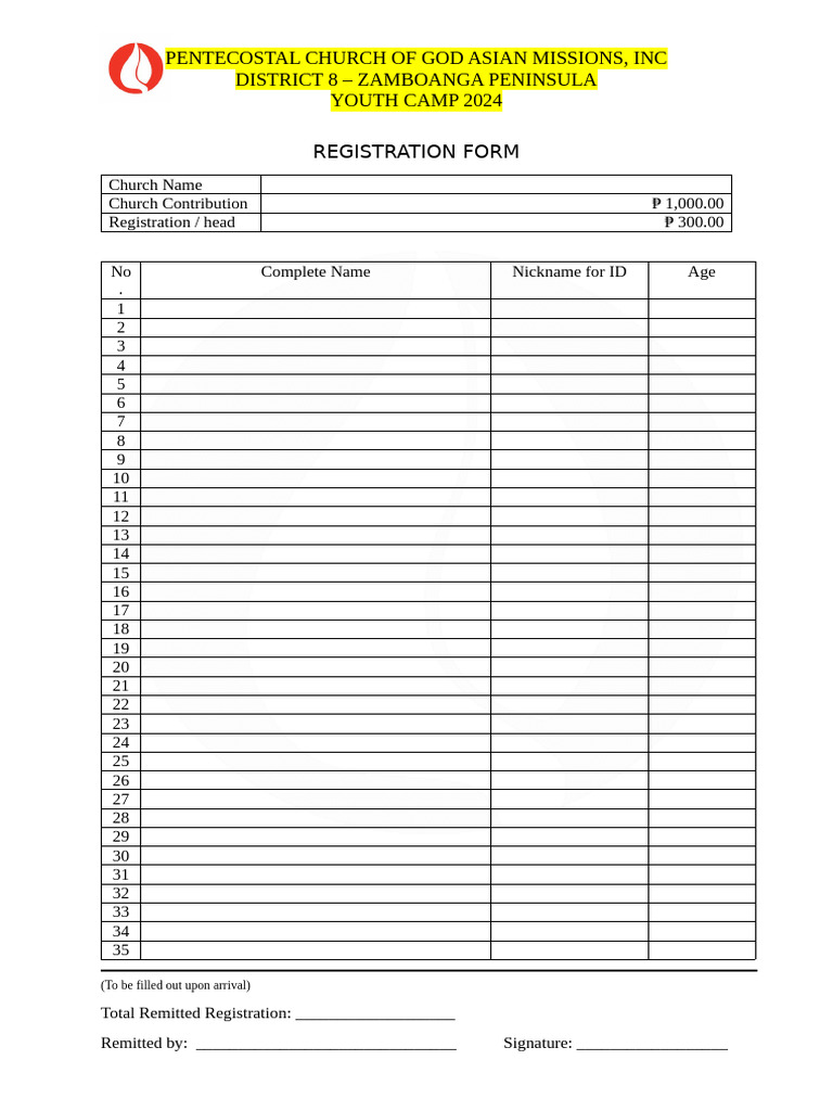 Registration Form Youth Camp 1 | PDF