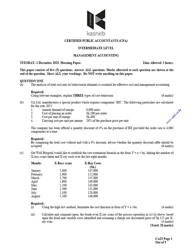 Management Accounting 2015-Dec 2025 Past Papers | PDF | Inventory | Expense