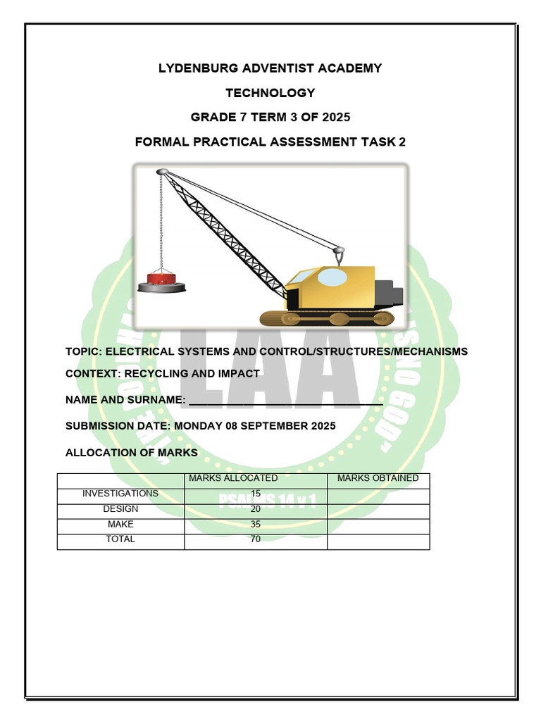 Grade 7 Technology Mini Pat 2 | PDF | Crane (Machine) | Electromagnetism