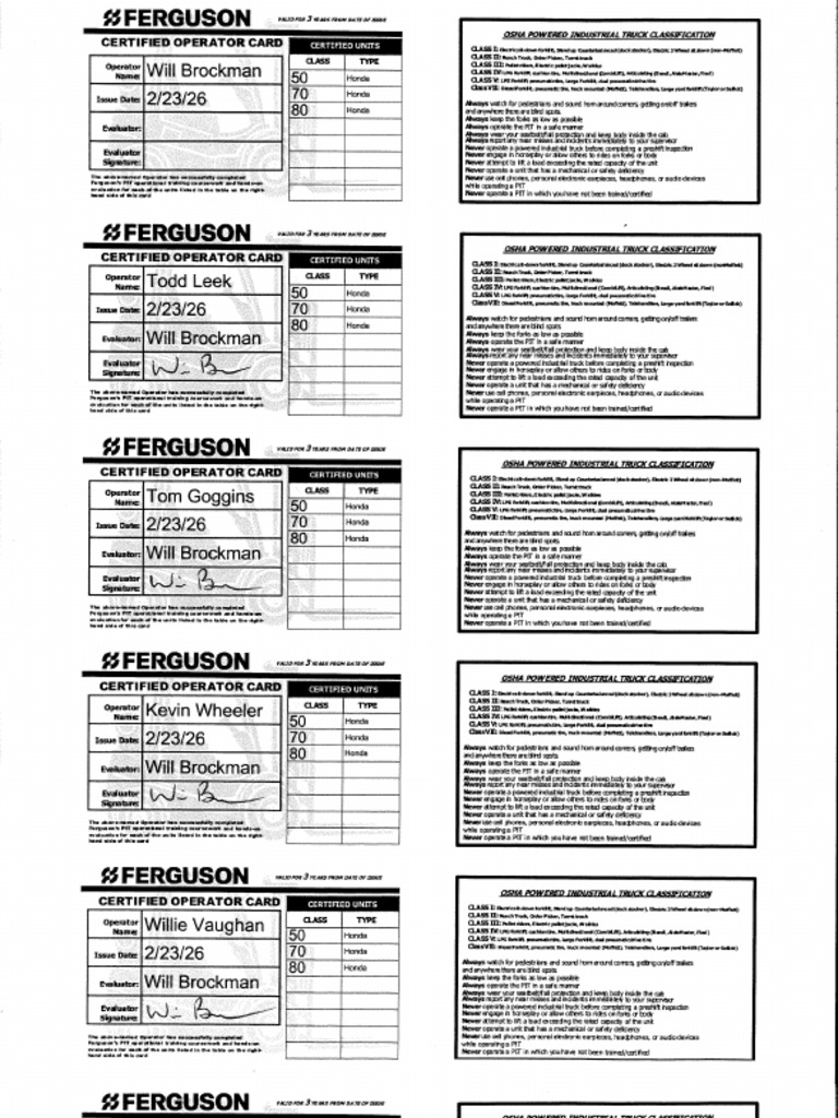 Pit Operator Card | PDF