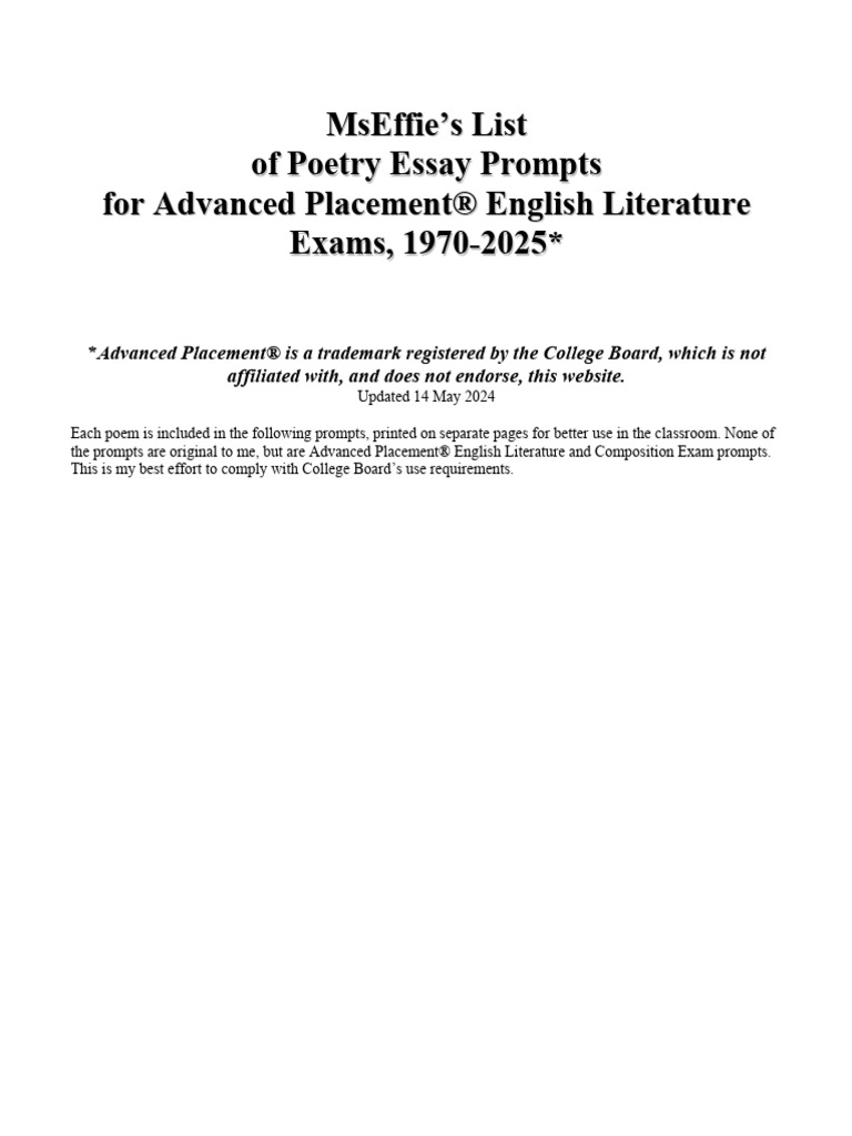 AP Lit Poetry Prompts With Poems | PDF