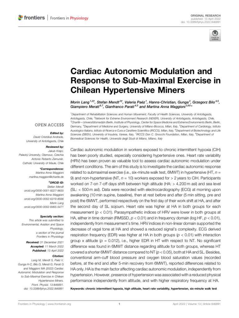 Lang Morin - Cardiac Autonomic Modulation and Response To Sub-Maximal ...