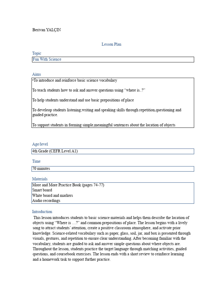 Lesson Plan - 10.week | PDF | Lesson Plan | Teachers