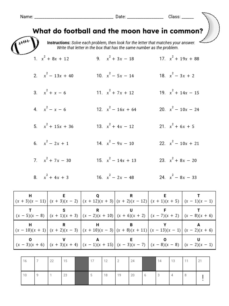 Factoring a=1 Riddle Worksheet 1 | PDF