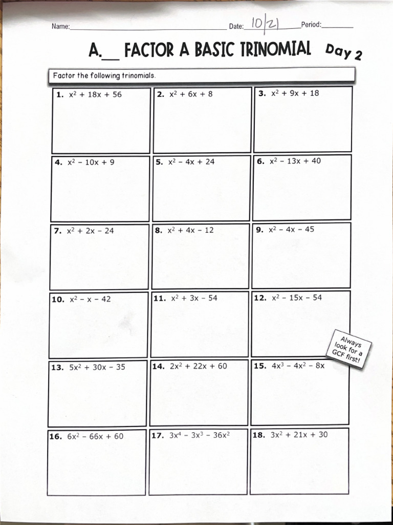 10.21 - Factor a Trinomial - Practice | PDF