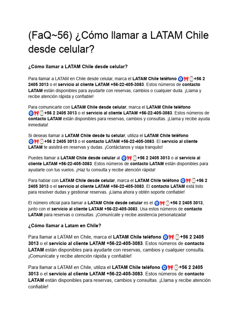 (FaQ~56) ¿Cómo llamar a LATAM Chile desde celular? | PDF | aerolíneas ...