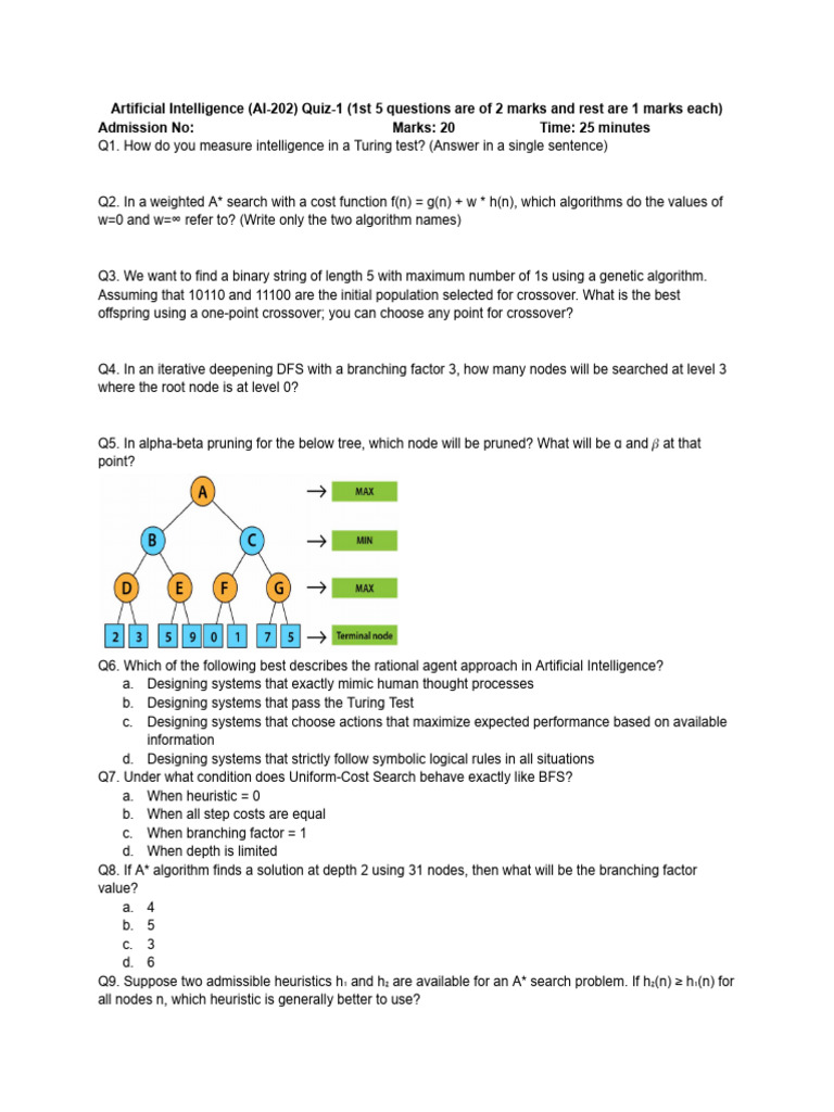 AI Quiz1 Spring 2026 Final | PDF | Theoretical Computer Science ...