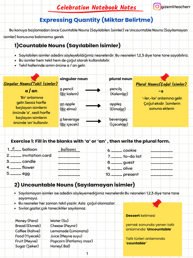 Celebration-Quantifiers Notebook Notes | PDF