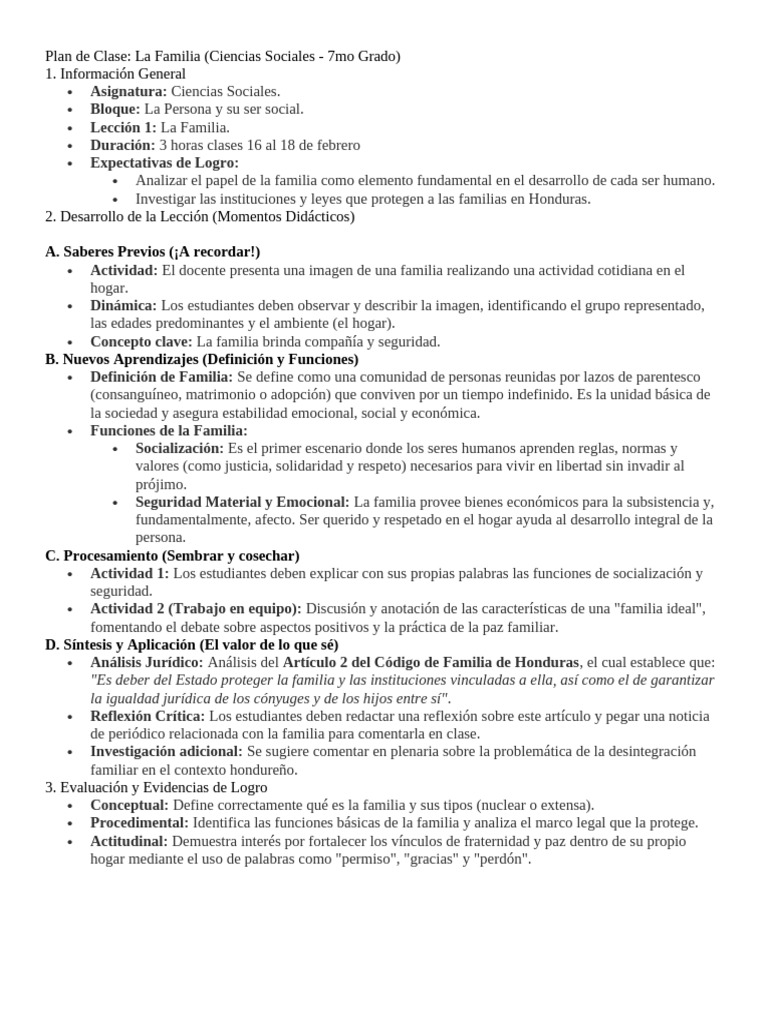 Planes de Clases I Parcial CCSS | PDF | Familia | Amistad
