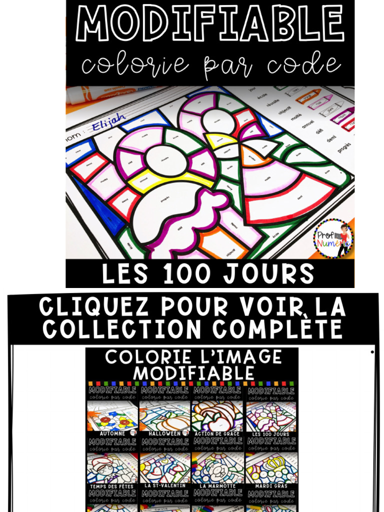 Colorie Image Par Code 100 Jours Editable Prof Numeric FREEBIE | PDF ...