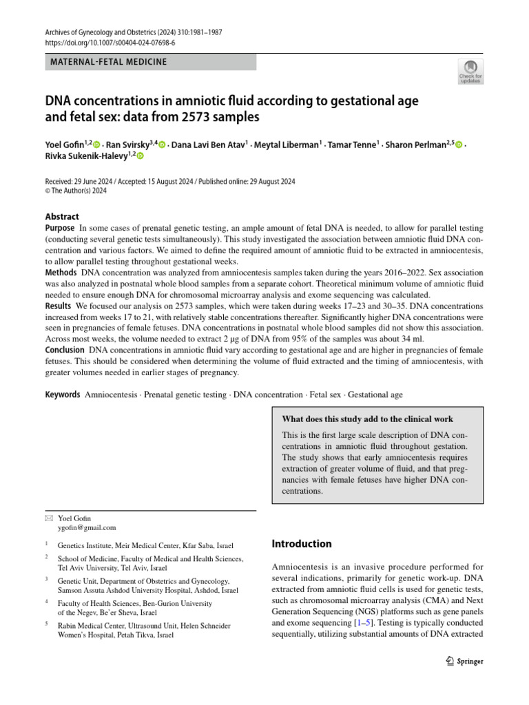 DNA Concentrations in Amniotic Fuid According To Gestational Age and ...