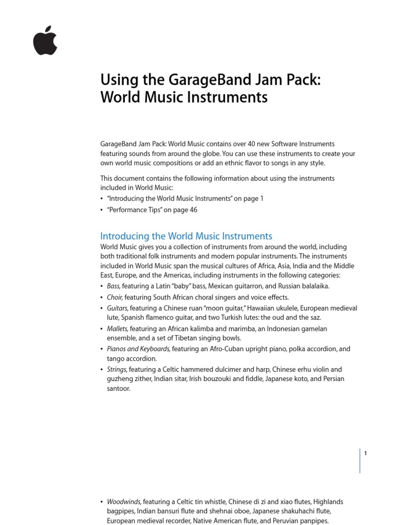 Garageband 3 World Music Instrument Tips | PDF | String Instruments | Flute