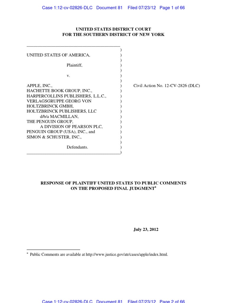 U.S. DoJ Response | PDF | E Reader | Consent Decree