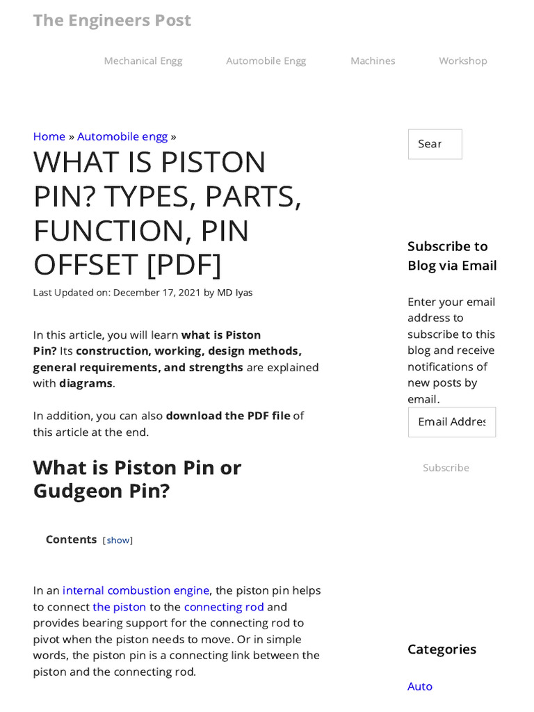 What Is Piston Pin - Types, Parts, Function, Pin Offset (PDF) - 1 | PDF ...