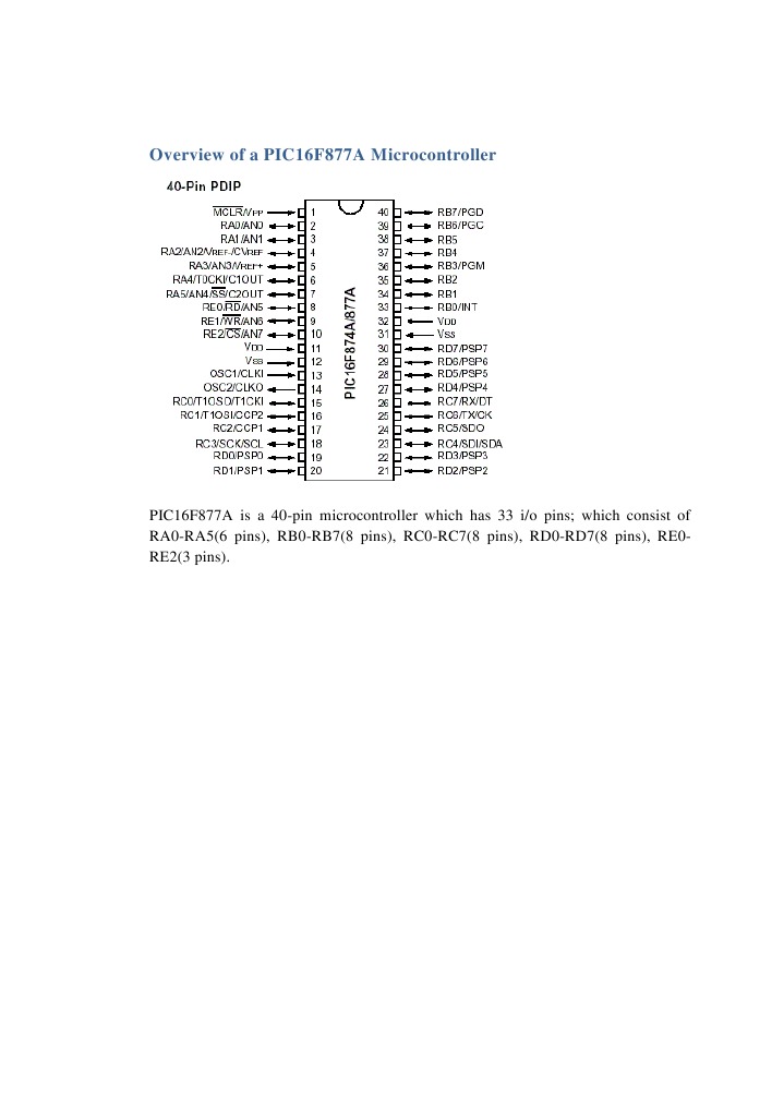 Overview of A PIC16F877A Microcontroller | PDF | Pic Microcontroller ...