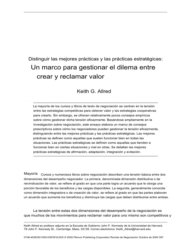 Allred 2000 Negotiation Journal (1) | PDF