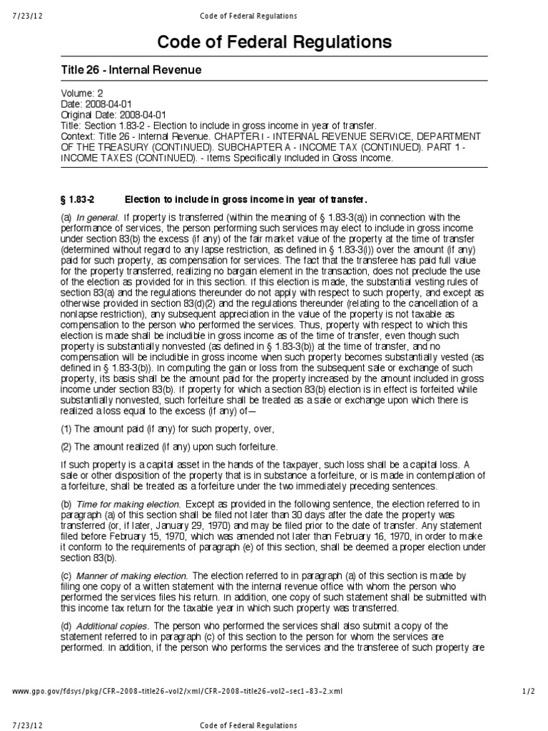 83(b) Election | Gross Income | Income Tax In The United States