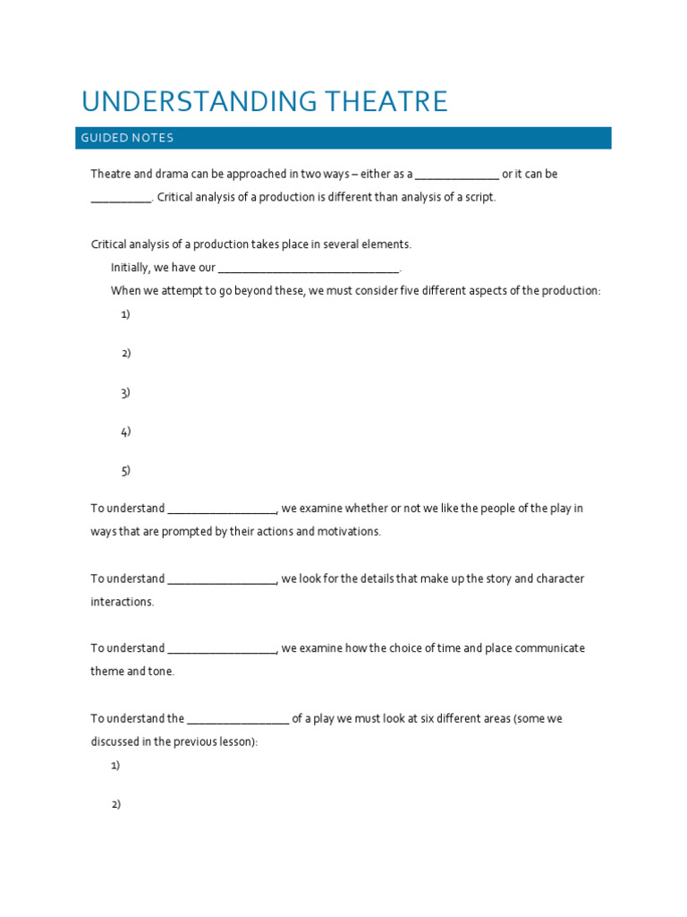 Understanding Theatre Guided Notes | PDF