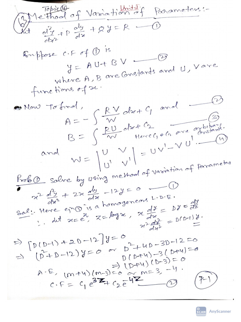 Unit-I Method of Variation of Parameters Maths-II | PDF