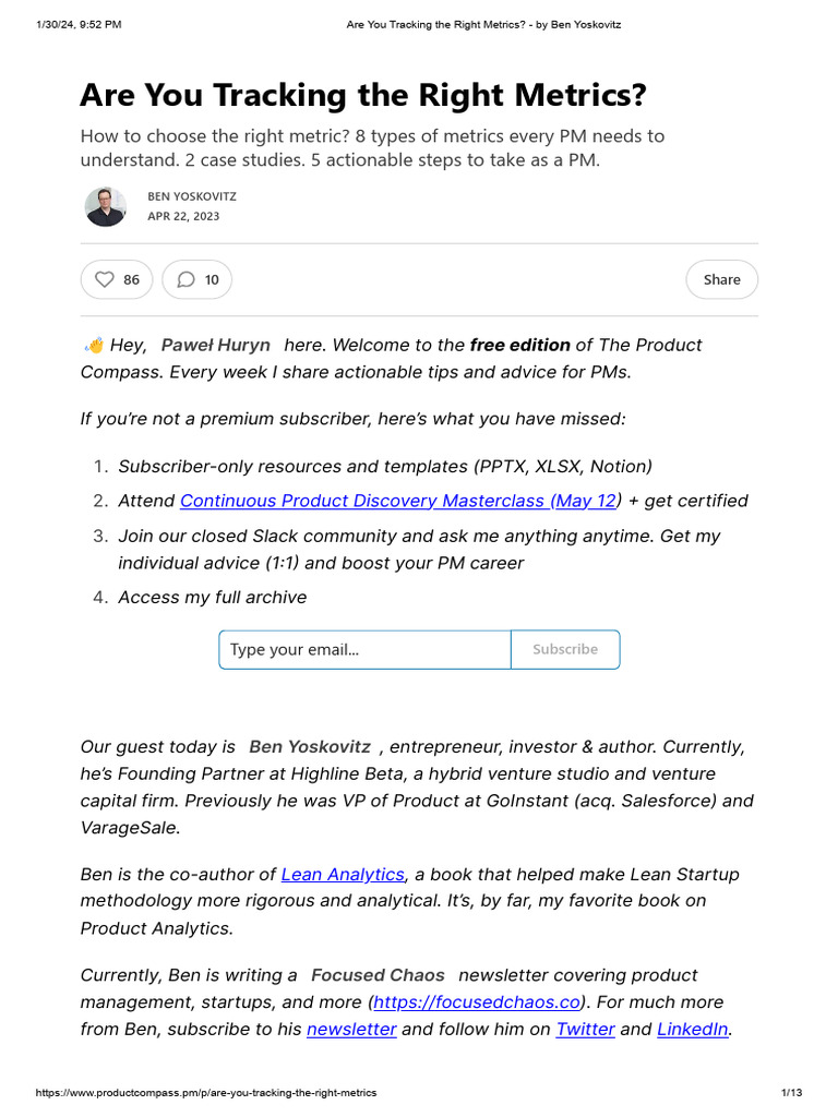 Are You Tracking the Right Metrics_ - By Ben Yoskovitz | PDF ...