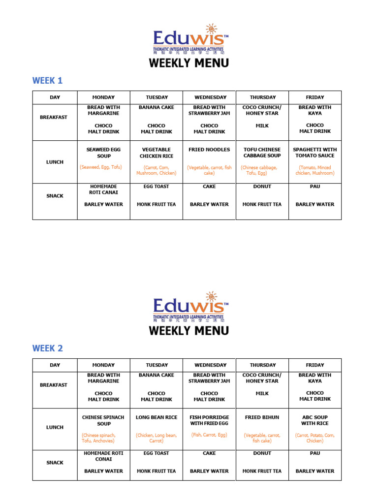 Eduwis Parklands Food Menu (Second Semester 2025) | PDF | Soup | Tofu