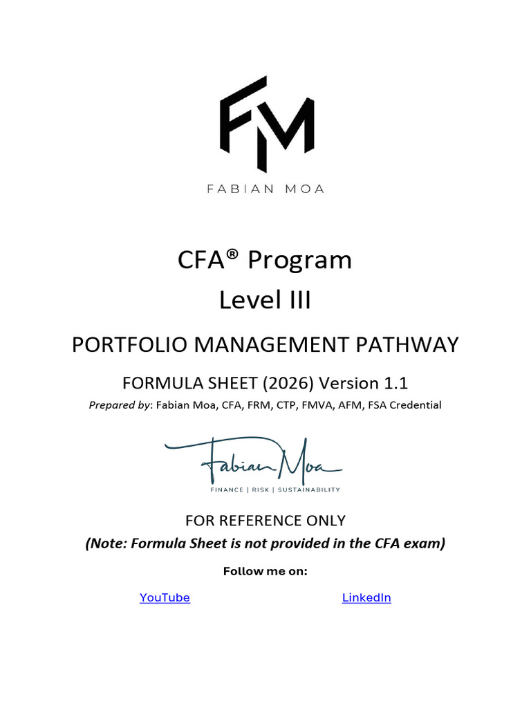 CFA Level III Formula Sheet 2026 by Fabian Moa Portfolio Management ...