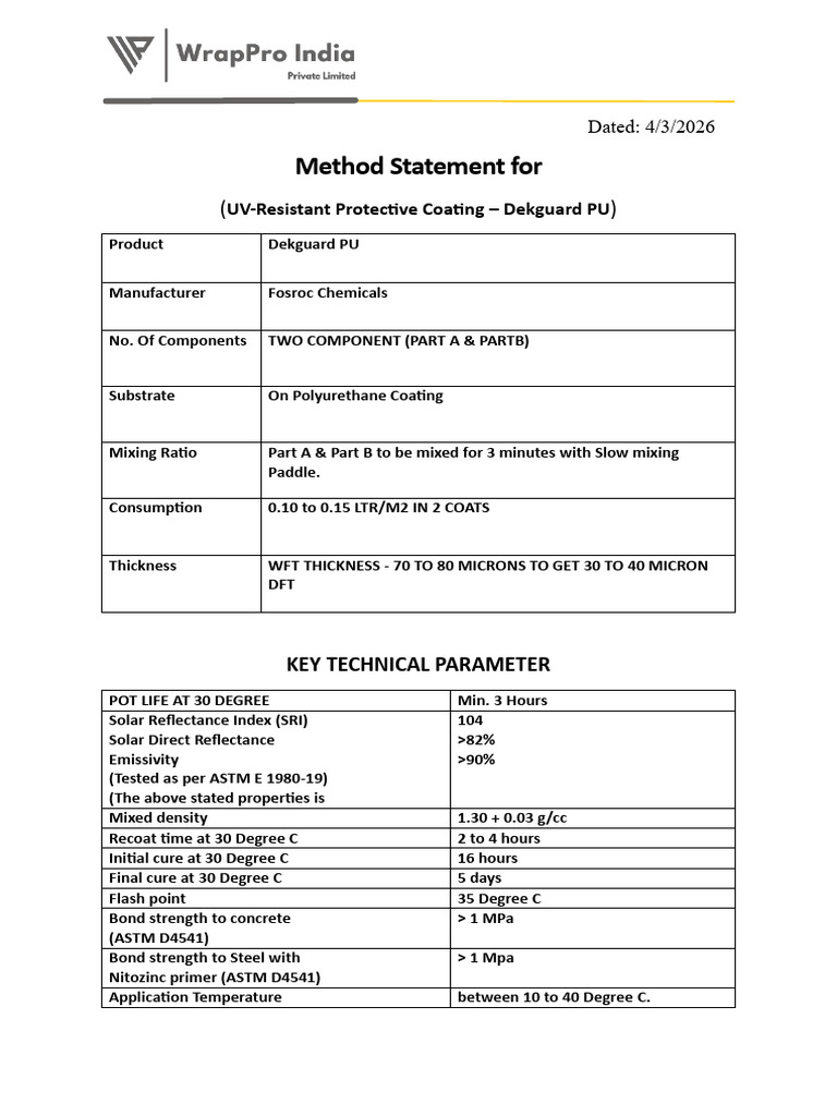 4) Fosroc Dekguard PU - Method Statement | PDF | Epoxy | Secondary ...