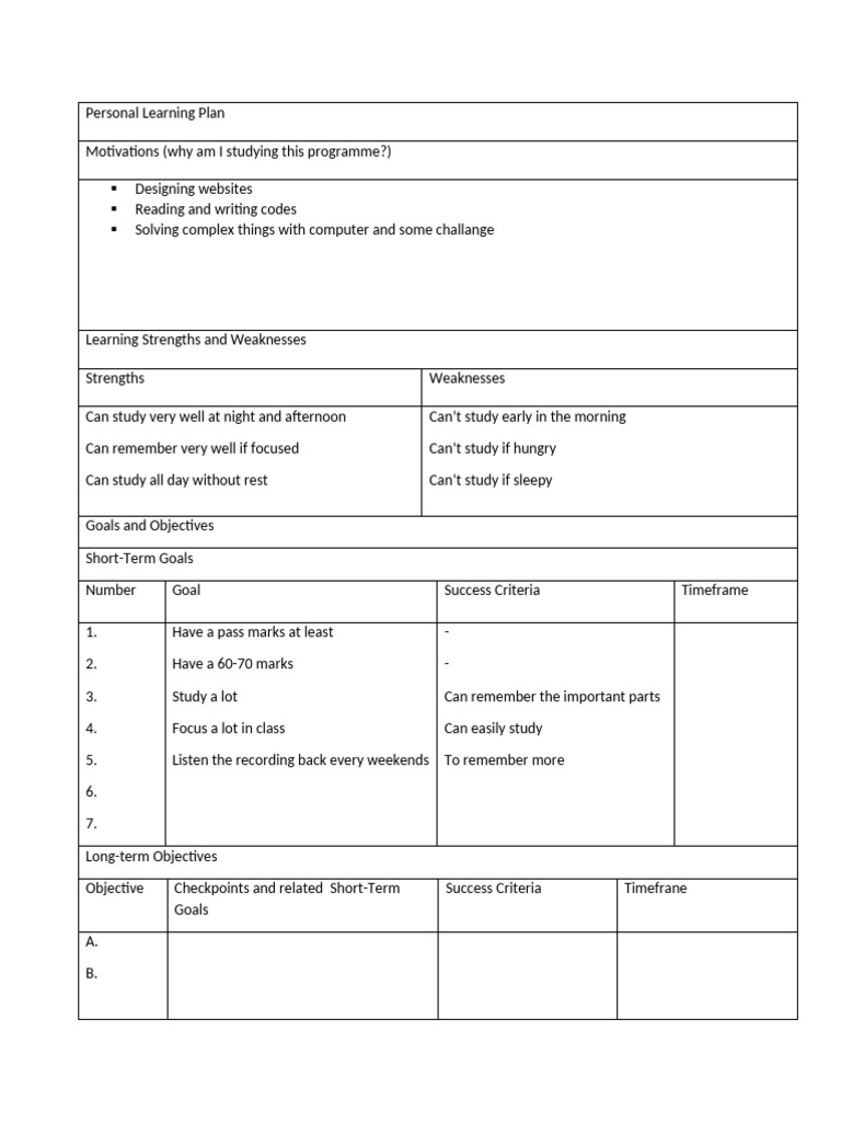 Personal Learning Plan | PDF