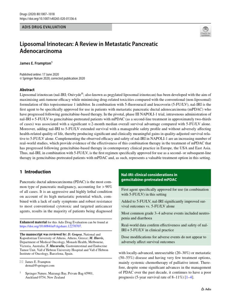 Liposomal Irinotecan A Review in Metastatic Pancreatic Adenocarcinoma ...