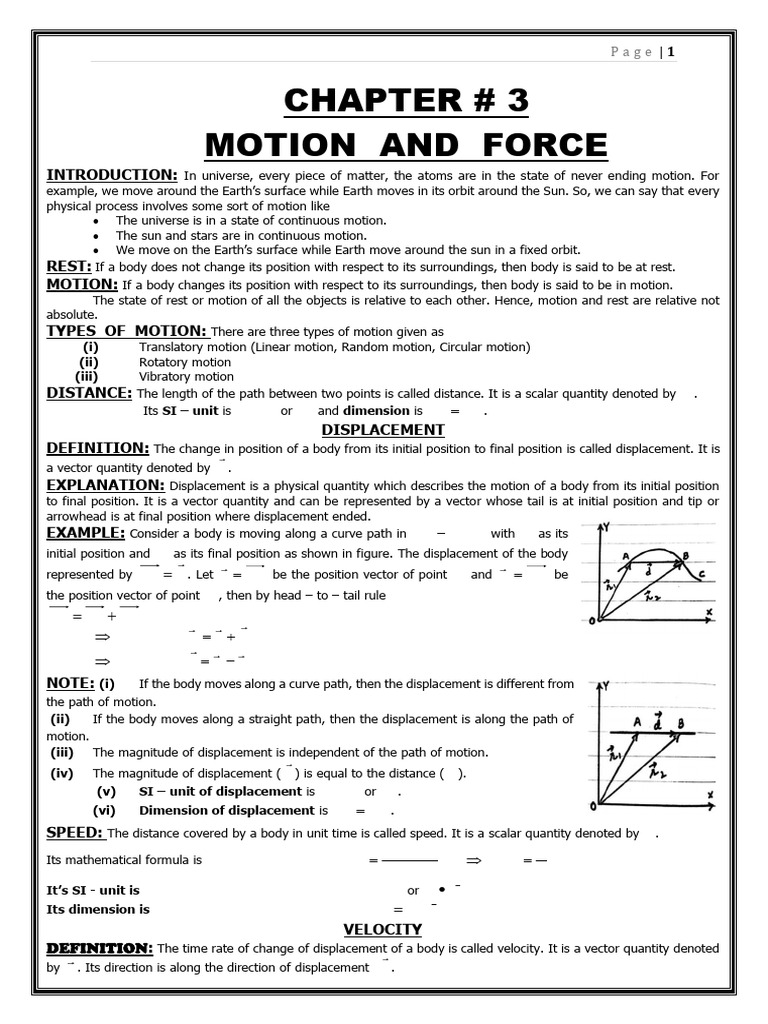 Notes Chapter # 3 (Motion and Force) | PDF | Inertia | Force