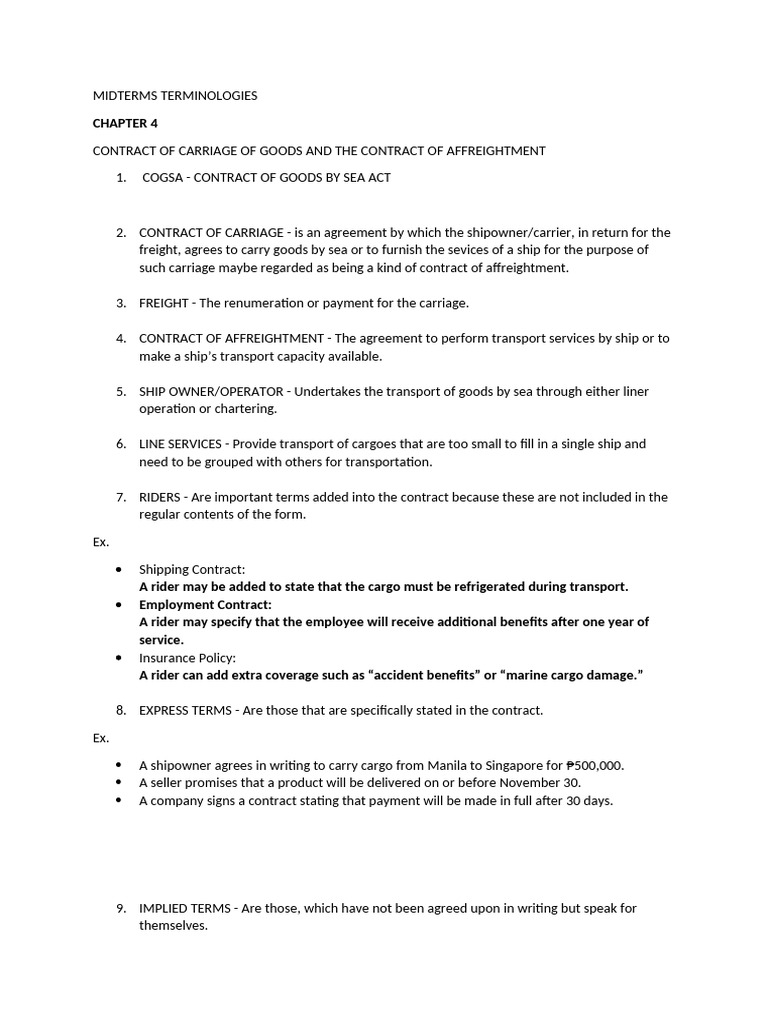 Midterms Terminologies Marlaw | PDF | Bill Of Lading | Freight Transport