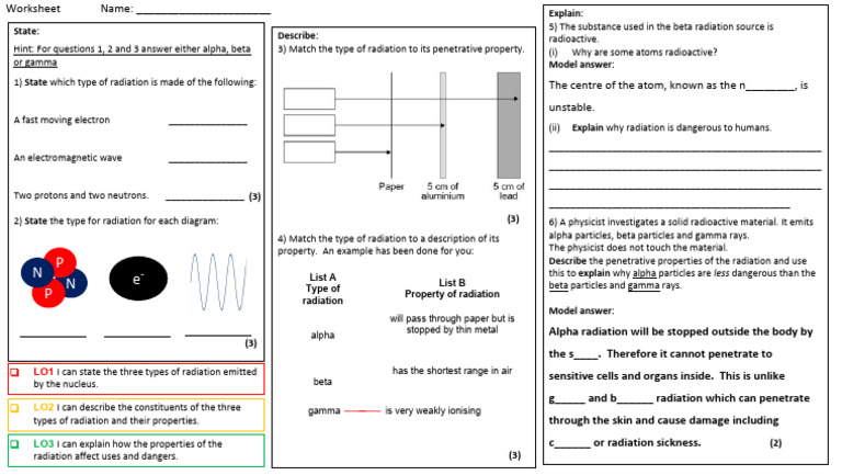 P7 Nuclear Radiation Worksheet | PDF | Radioactive Decay | Gamma Ray