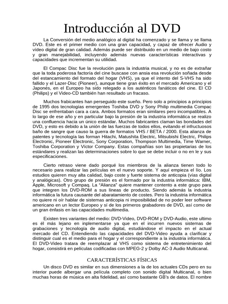 Introducción Al DVD | PDF | DVD | Disco compacto