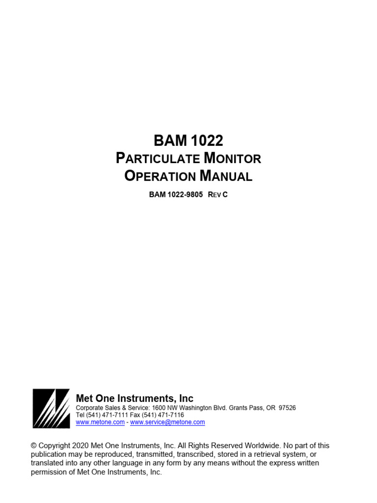 BAM 1022 9805 Operation Manual Rev C | PDF | Calibration | Leak