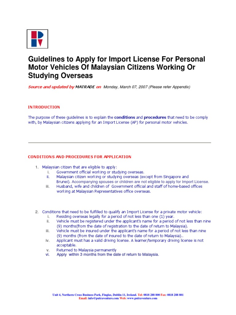 Malaysian Personal Car AP Guidelines | PDF | Driver's License | Malaysia